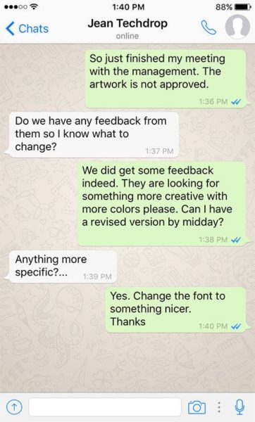 Funny WhatsApp Conversation Between Client and Designer